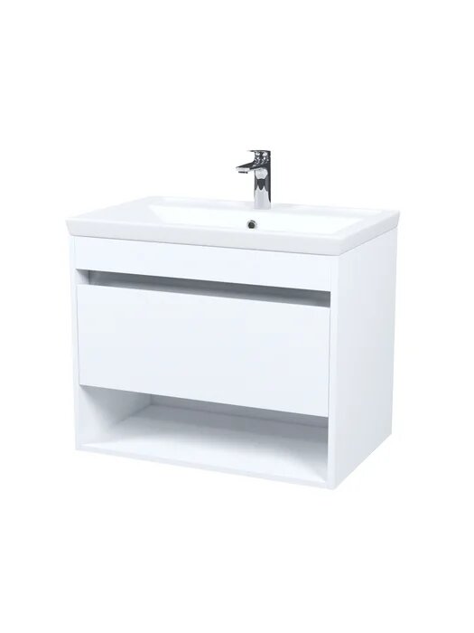 Тумба с раковиной IDDIS Зодиак Икс (Zodiac X) ZDX70WNi95K подвесная, 71 см, белая, матовая, из МДФ, с ящиками, раковина для ванной, фарфоровая, прямоугольная, встроенный слив-перелив