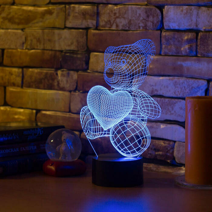 3D ночник Медвежонок и сердечко