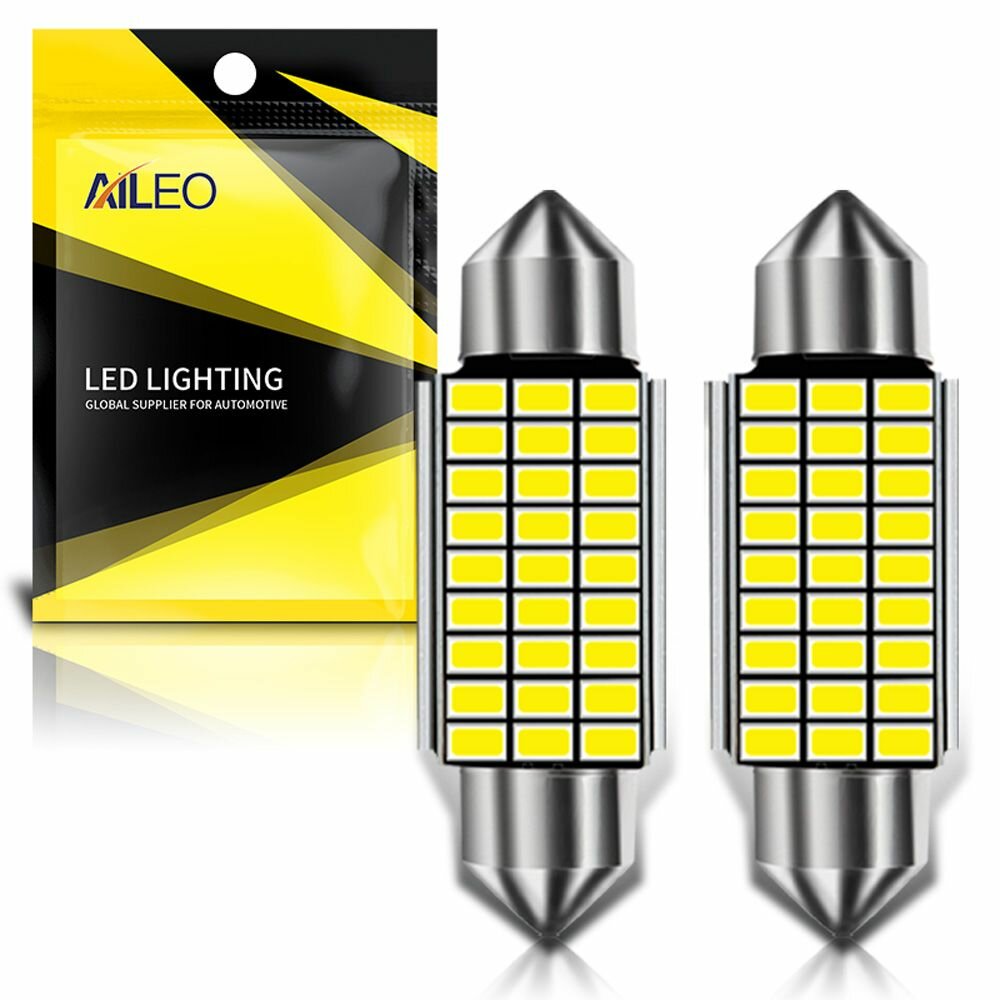 AILEO Лампа автомобильная T11x36/C5W, 2 шт. арт. 2025 AILEO 27SMD C10W C5W светодиодная 36MM 6000K Без мерцания 12V Подходит для автомобильных лампочек 2 шт
