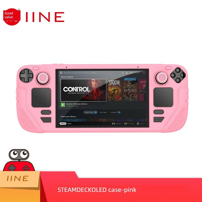 Liangzhi SteamDeck OLED Защитный комплект: Силиконовый чехол, ручки, закаленное стекло - Розовый цвет