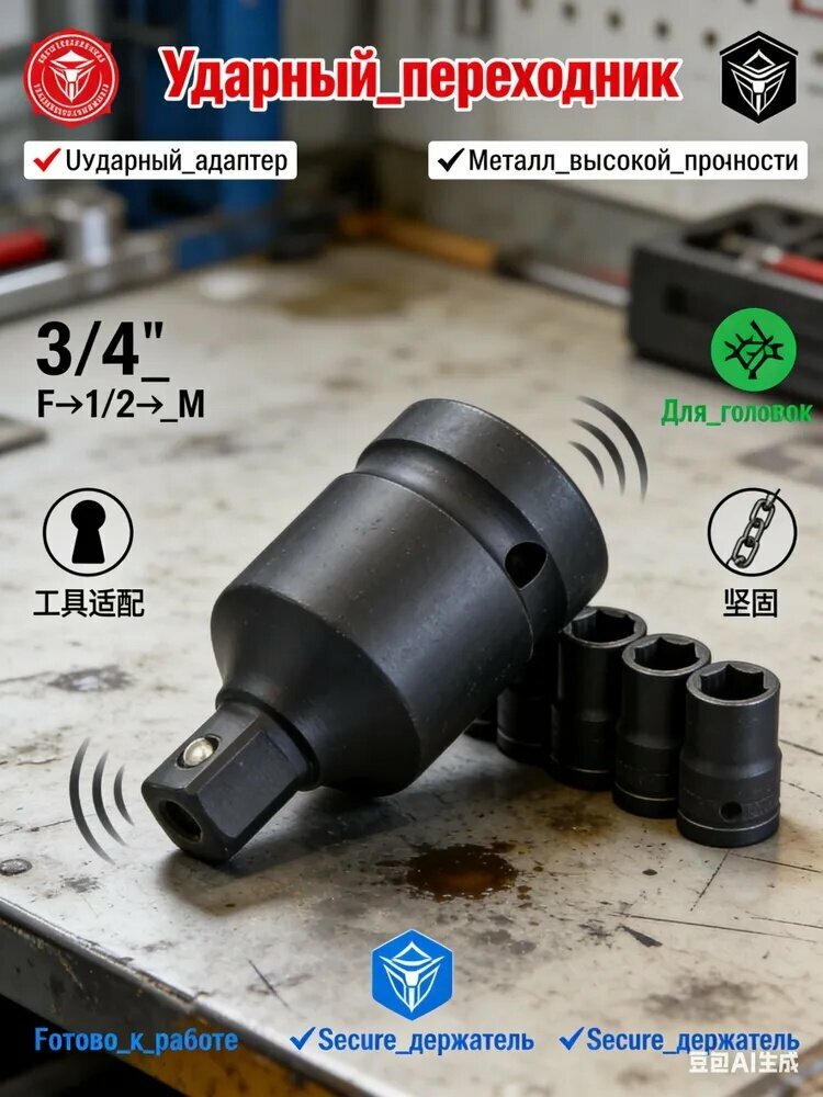 Ударный переходник 3/4 F 1/2 M, адаптер для головок и насадок, прочный инструмент для ударных гайковёртов и механических работ
