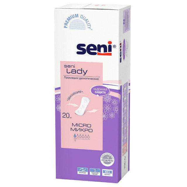 Прокладки SENI Lady Micro урологические 20 шт. унисекс, мягкая ткань, высокая впитываемость