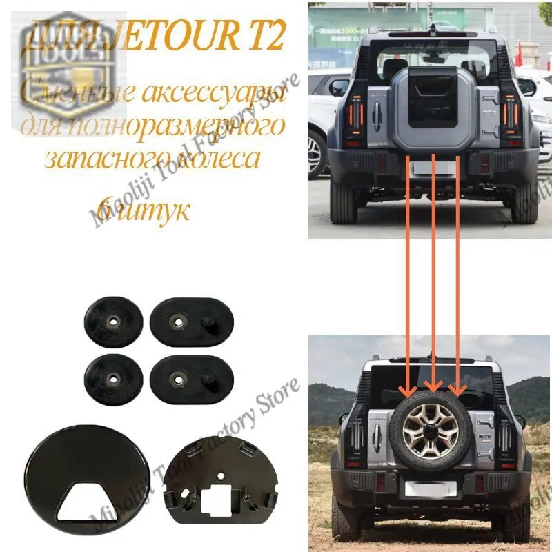 Колпаки на колеса для Jetour T2 (6 шт.) - Черные матовые, ABS пластик, для запасного колеса