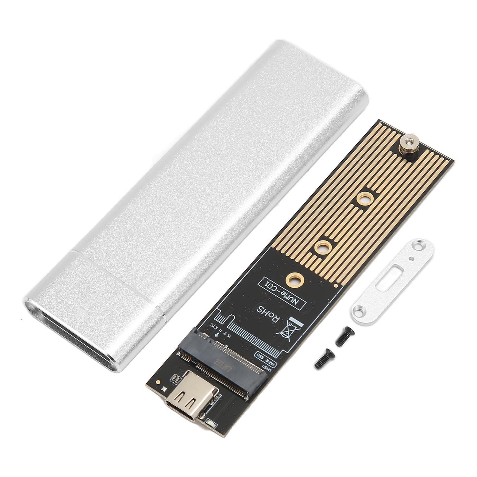 Корпус для SSD M.2 NVMe 10Gbps 2TB USB 3.1 Type C протокол UASP для SSD 2230 2242 2260 2280 серебристый с кабелями Type A to C и Type C to C (Жесткий диск не включен)