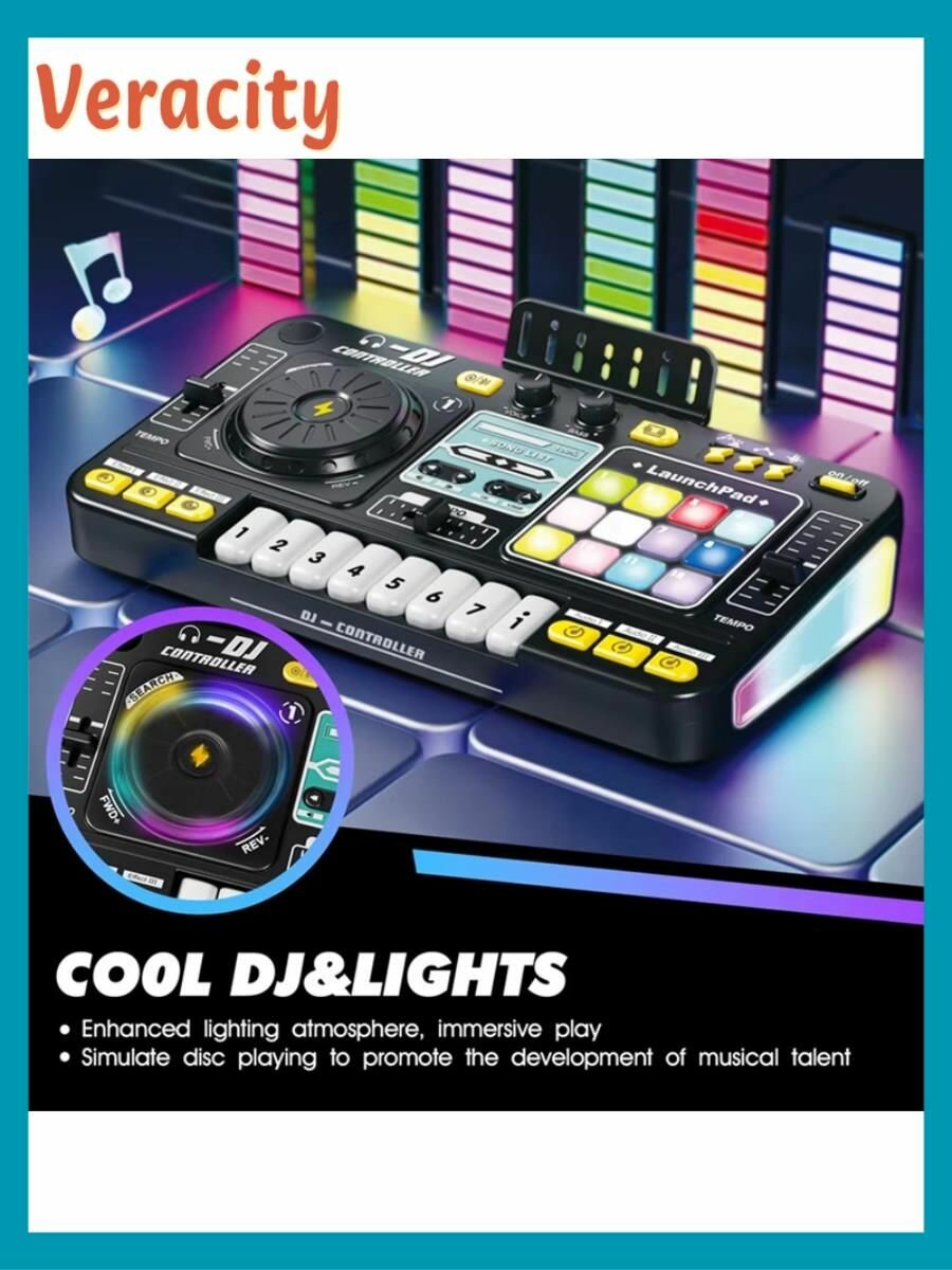 Детский DJ-микшер с микрофоном и Bluetooth — интерактивный контроллер, игровые режимы, регулировка эффектов черный