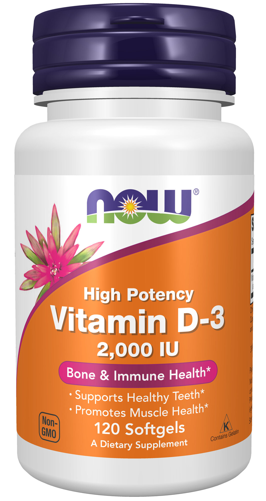 Витамин Д3, 2000 ME 50 мкг НАУ, NOW High Potency Vitamin D3, 120 капсул, для зубов и костей, для мозга