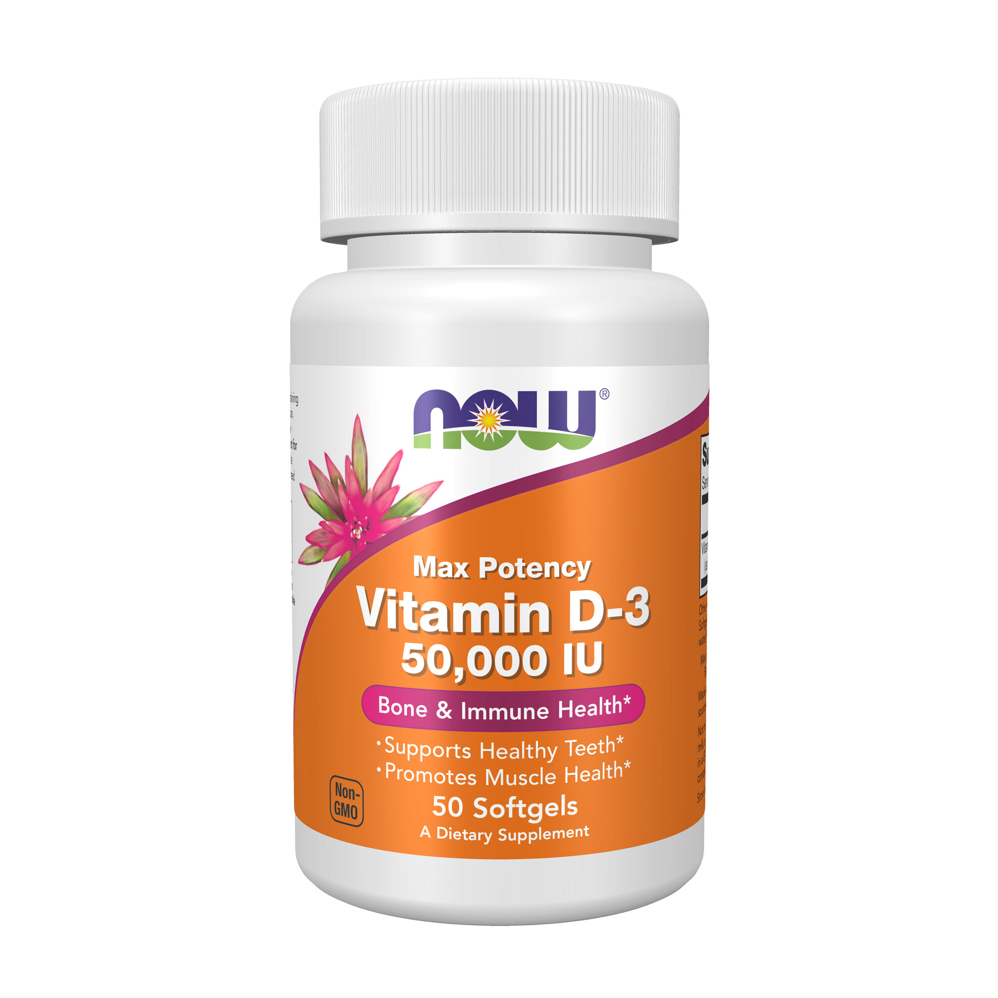 NOW Vitamin D 3 50.000 IU, Витамин Д3, 1250мкг 50 капсул, Витамины для зубов и костей, для мышц, для суставов и связок