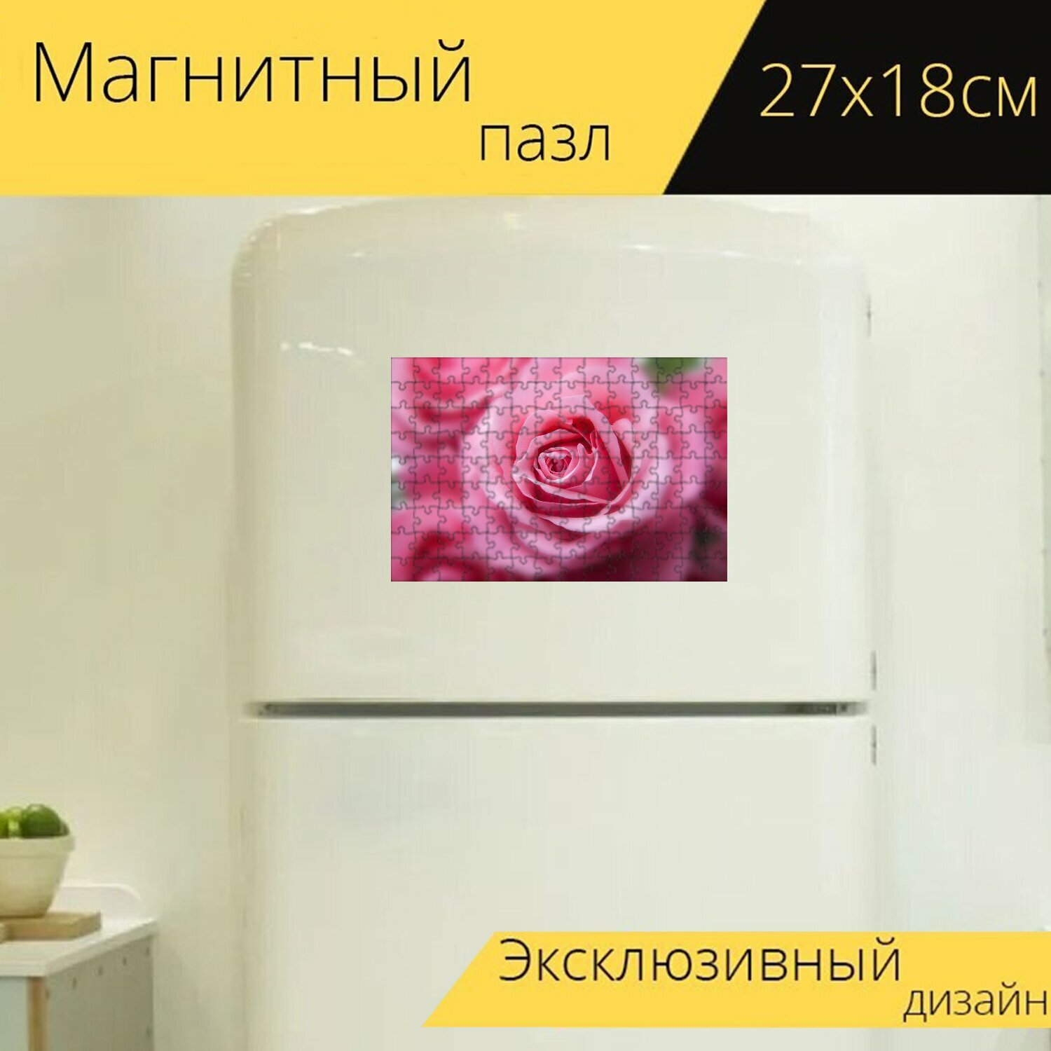 Магнитный пазл "Цветок, розы, завод" на холодильник 27 x 18 см.