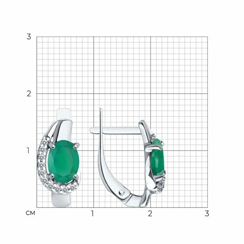 Серьги DIAMD'OR, серебро, 925 проба, родирование, фианит, агат, длина 1.5 см, , зелeный — фото 1