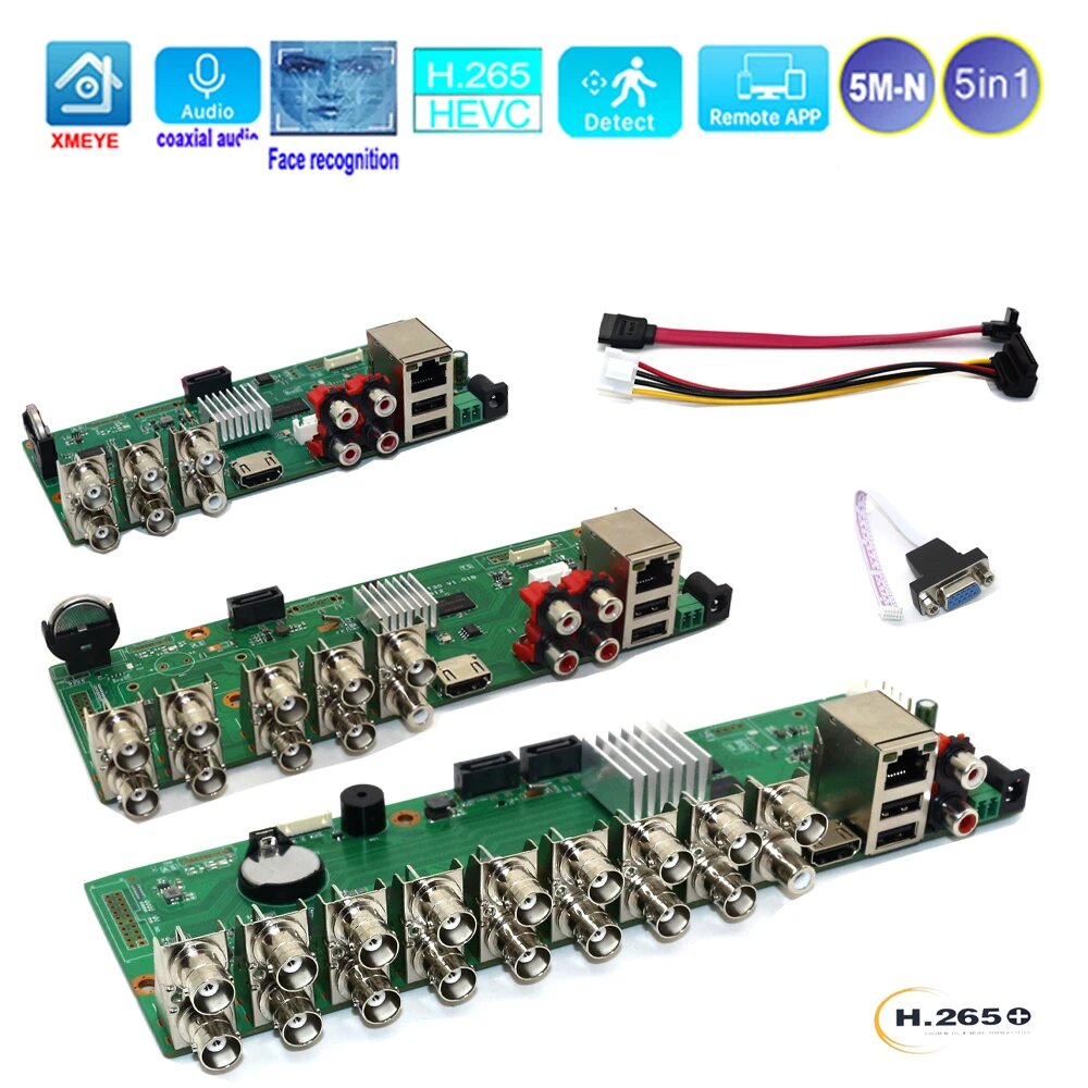 Плата CCTV DVR модуль 4/8/16 каналов 5M-N 1080P 720P, коаксиальный BNC, обнаружение лица автомобиля, Onvif P2P для аналоговой IP-камеры AHD TVI CVI
