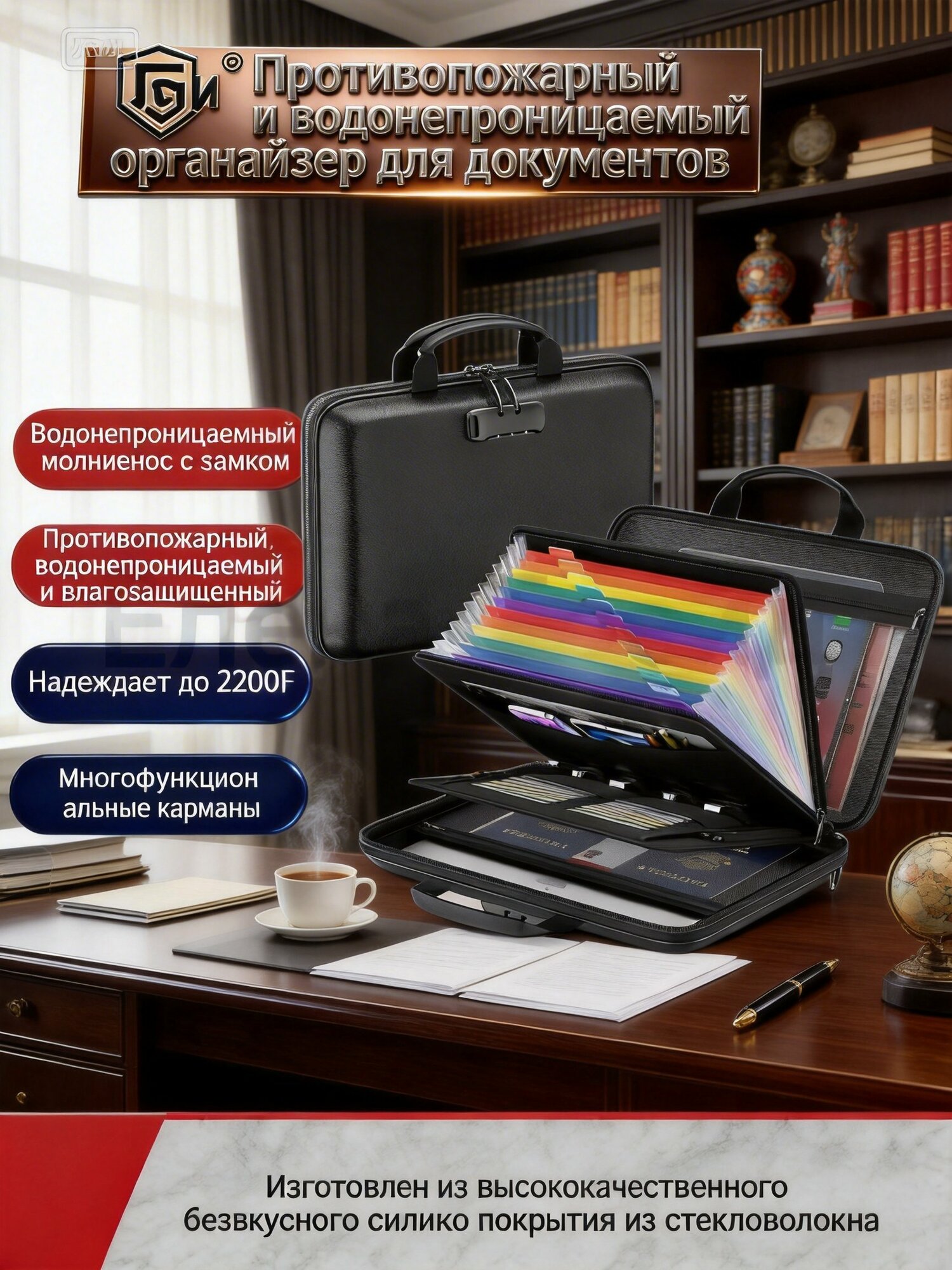 Огнестойкий органайзер для документов с кодовым замком, жесткий кейс с силиконовым покрытием и гармошкой для хранения файлов формата Letter и Legal