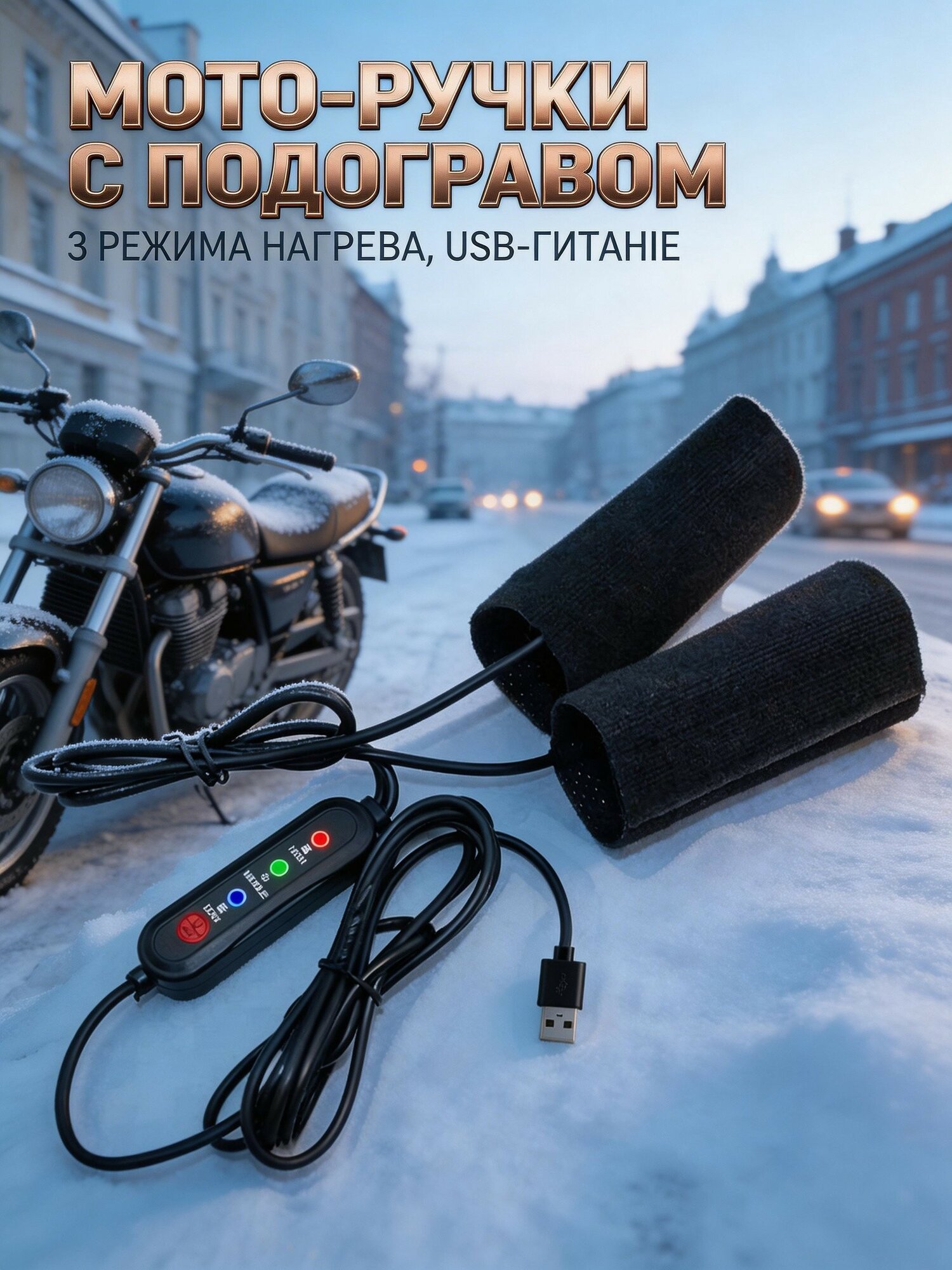 Чехол для руля мотоцикла с подогревом, USB 5 В 2 А и 3 передачи нагрева — электрическая ручка для мототехники (1 шт.)