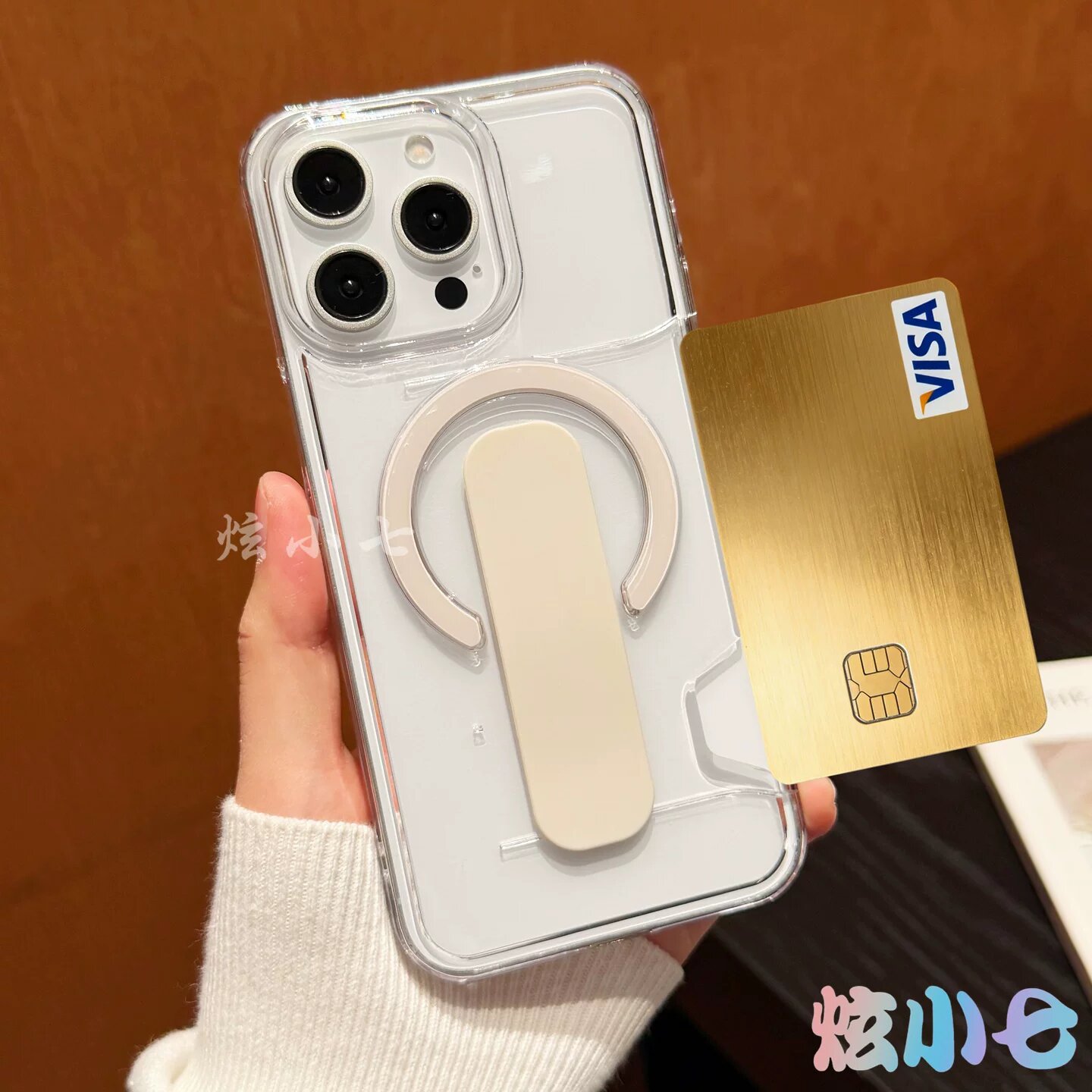 Новый прозрачный чехол-картхолдер для Apple 17 Pro Max, с интегрированной магнитной подставкой для iPhone 14 Pro,