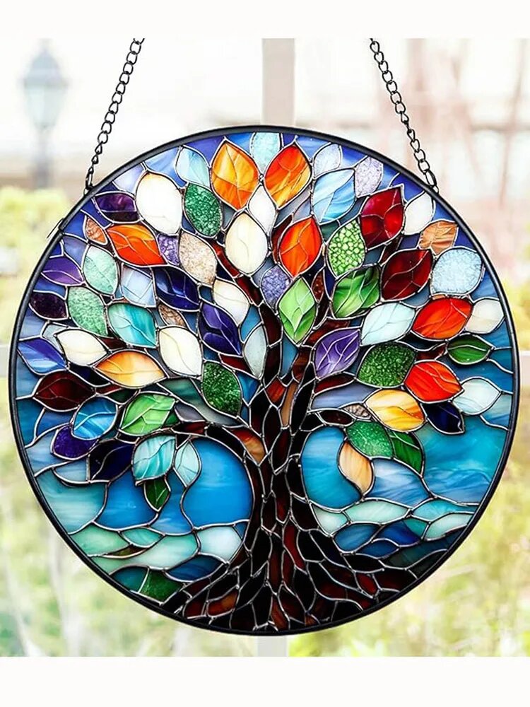 Suncatcher витражный Дерево жизни для окна 20 см, подвесное украшение интерьера