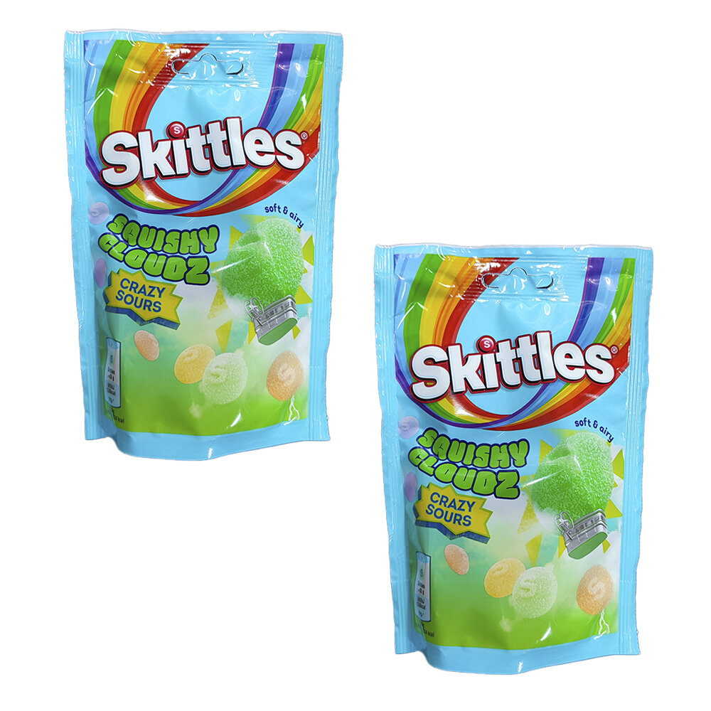 Драже жевательные Skittles Squishy Cloudz Crazy Sours / Скитлс мягкие кислые, 2 шт. по 94 грамма