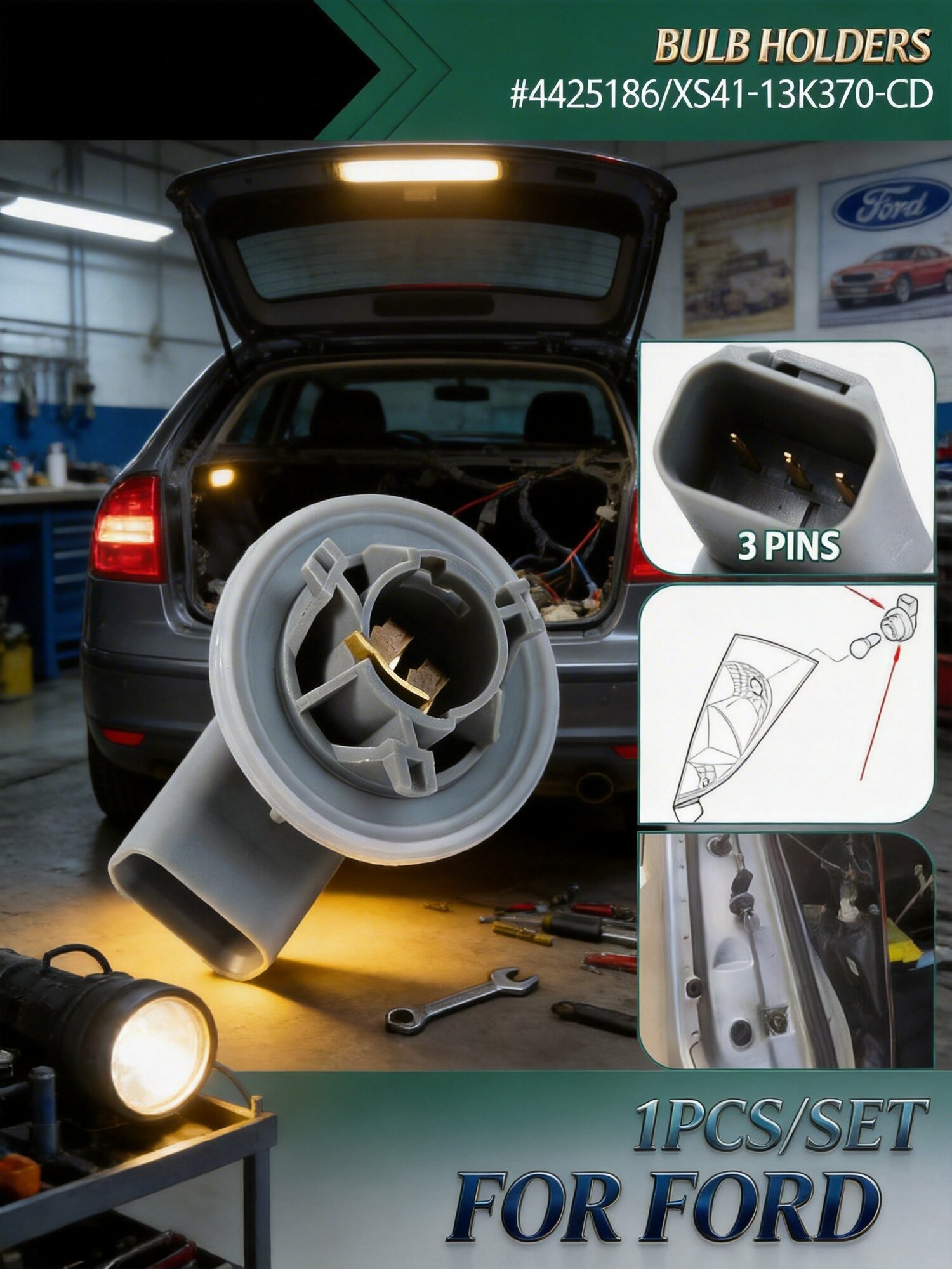 Задний стоп-сигнал, патрон держателя для лампы Ford Focus MK1 MK2 1998-2008 с 3 проводами для двухнитевой лампы, для хэтчбек 3 и 5 дверей