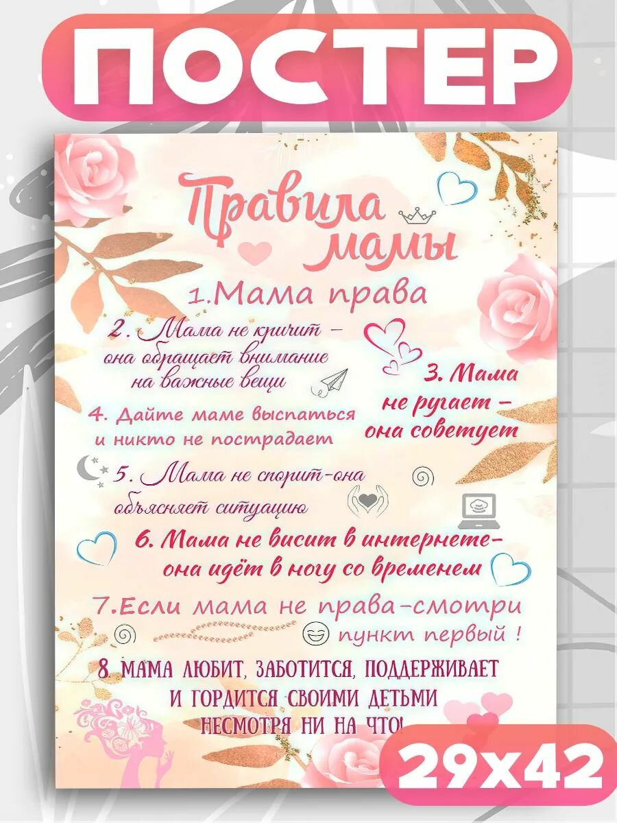 Постер на стену Правила мамы и папы, плакат 1шт, А3 размер.