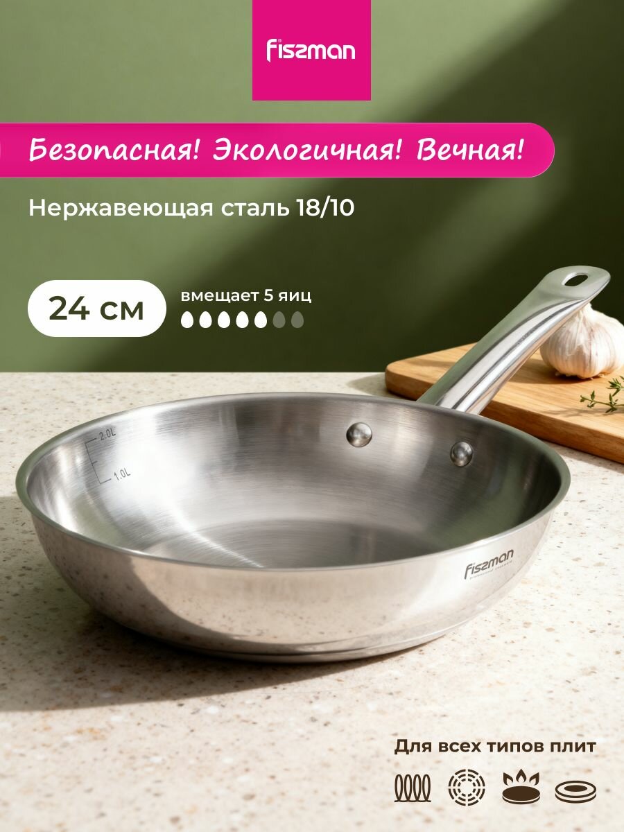Сковорода 24 см профессиональная из нержавеющей стали