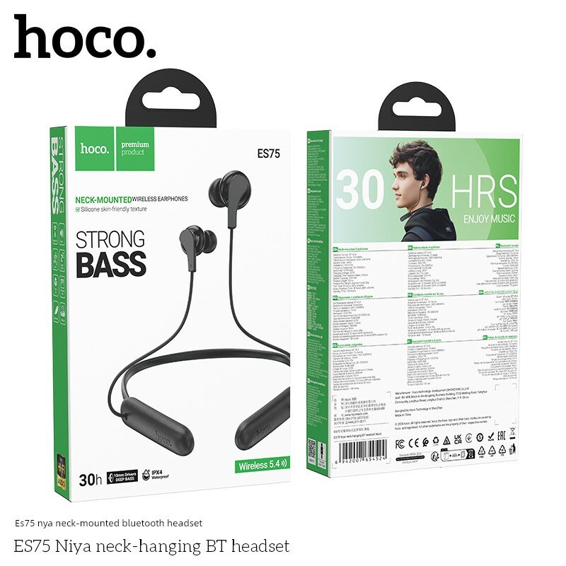 HOCO ES75 беспроводные спортивные наушники с шейным ремешком, высококачественным звуком и микрофоном для звонков —