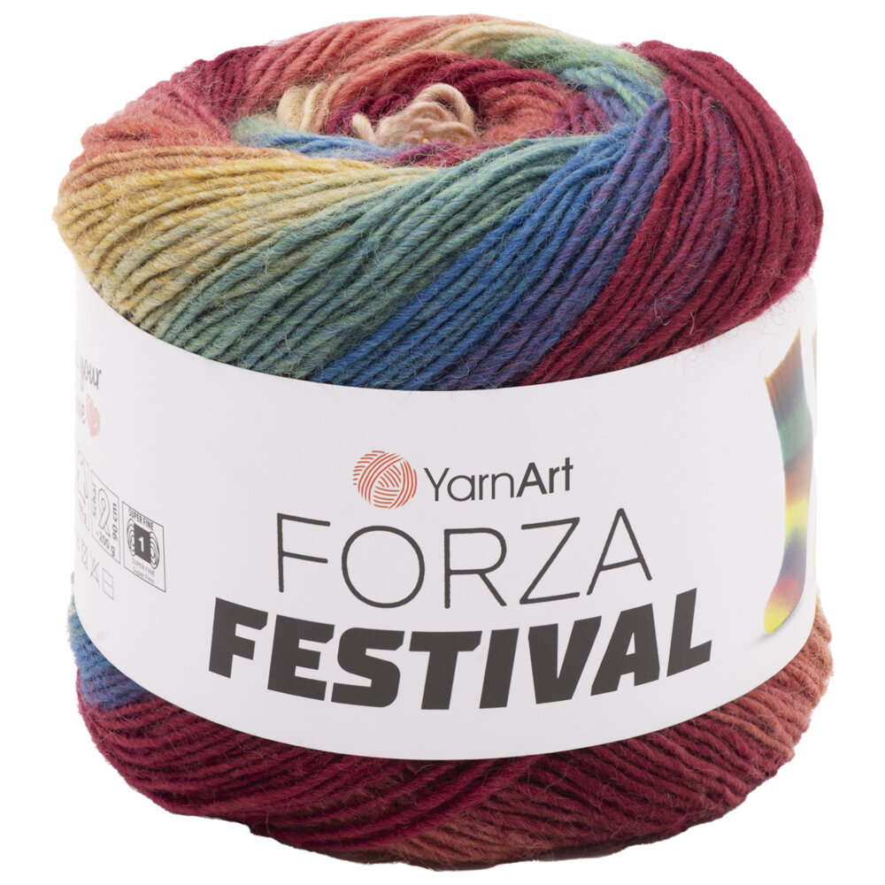 Пряжа для вязания Yarnart Forza Festival 2904 вишня желтый синий 100 гр/420 м 75% шерсть, 25% полиамид
