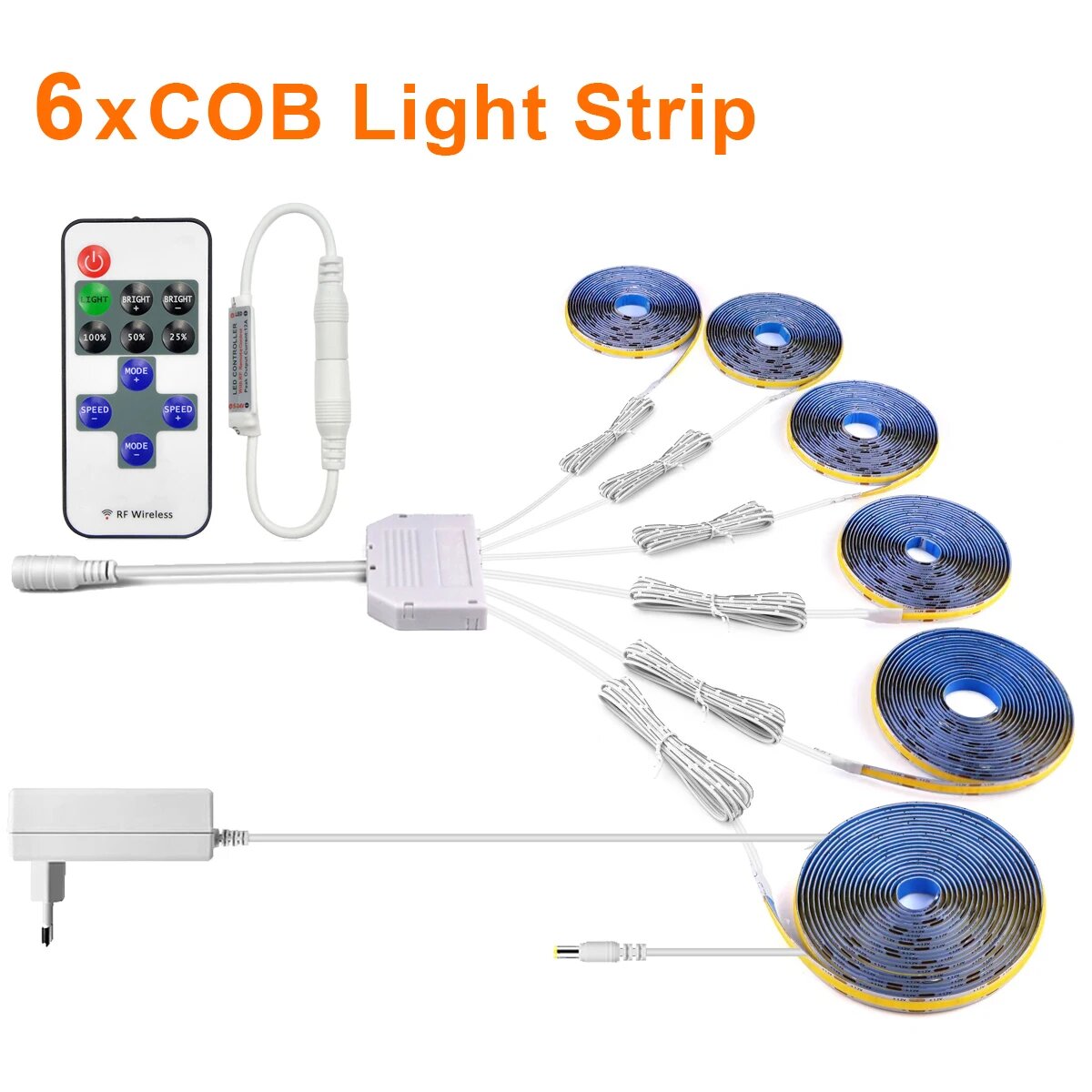 MALITAI Светодиодная лента COB 12V Белый/Теплый белый/Нейтральный 6PCS COB LED Strip, Warm White, 2m