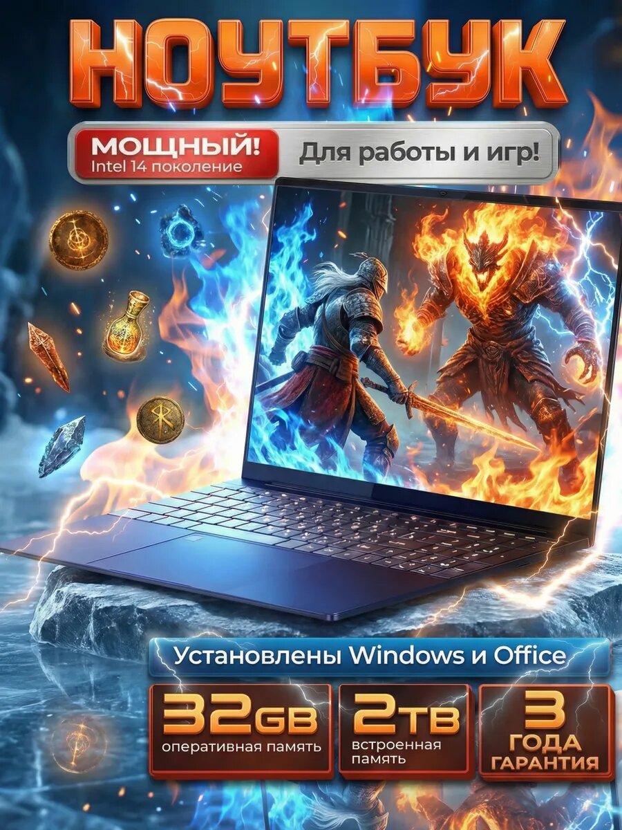 Ноутбук Intel Core i7-14700HX, 32GB RAM, 2048GB SSD, 2026 + Windows, Office