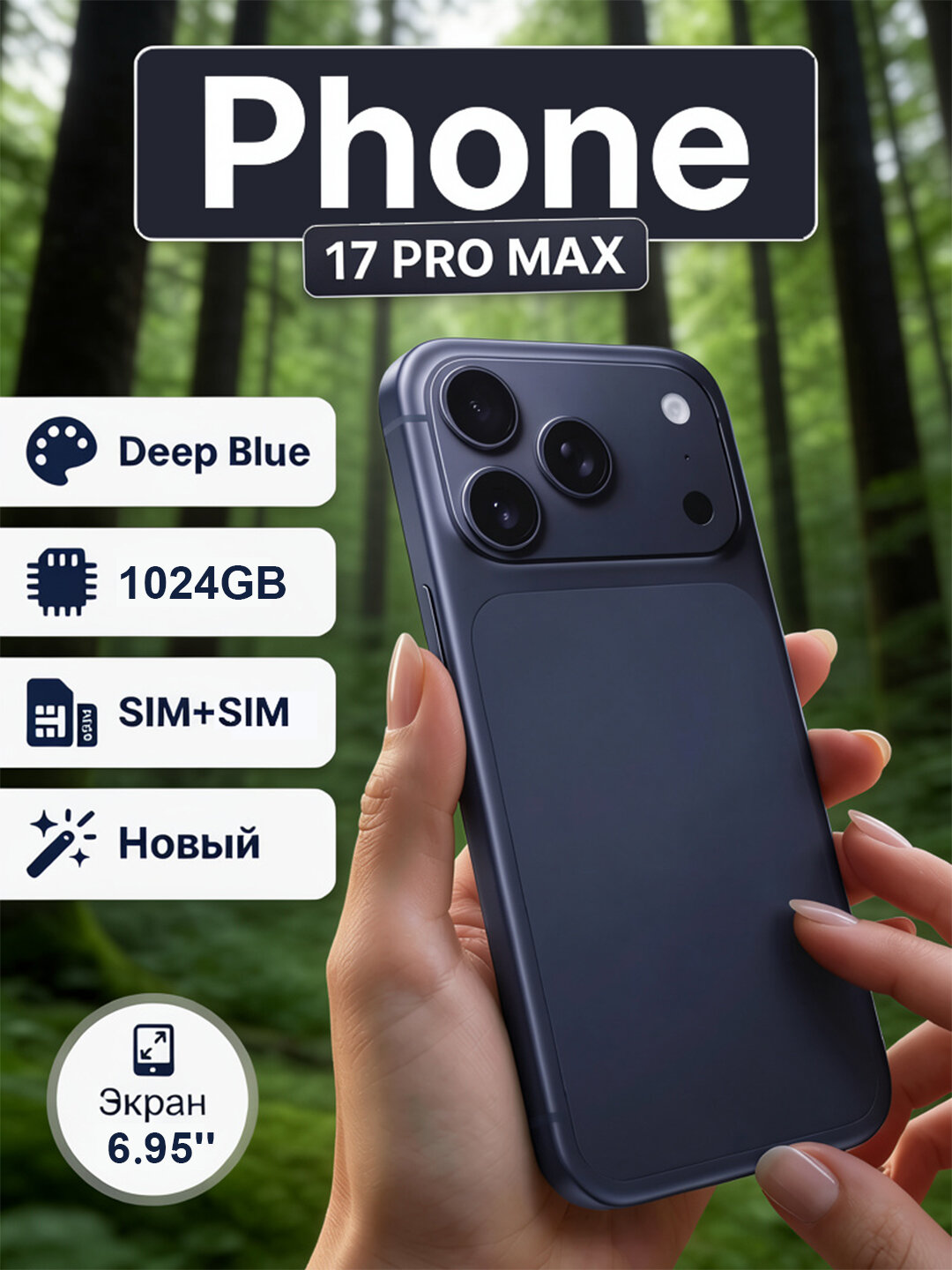 Игровой смартфон I17 Pro Max, 6.95", 16/1024 ГБ, 8000 мАч, 108 МП, с подарками