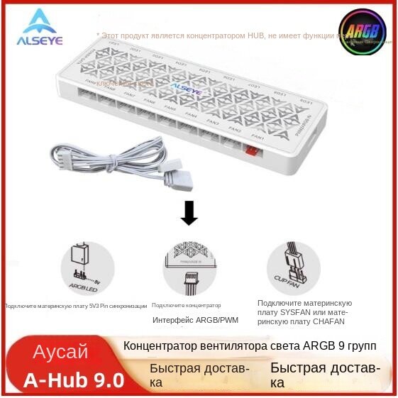 Концентратор вентиляторов ПК с ARGB RGB подсветкой, контроллер PWM 5V, 3-pin и 4-pin, синхронизация света, беспроводное управление