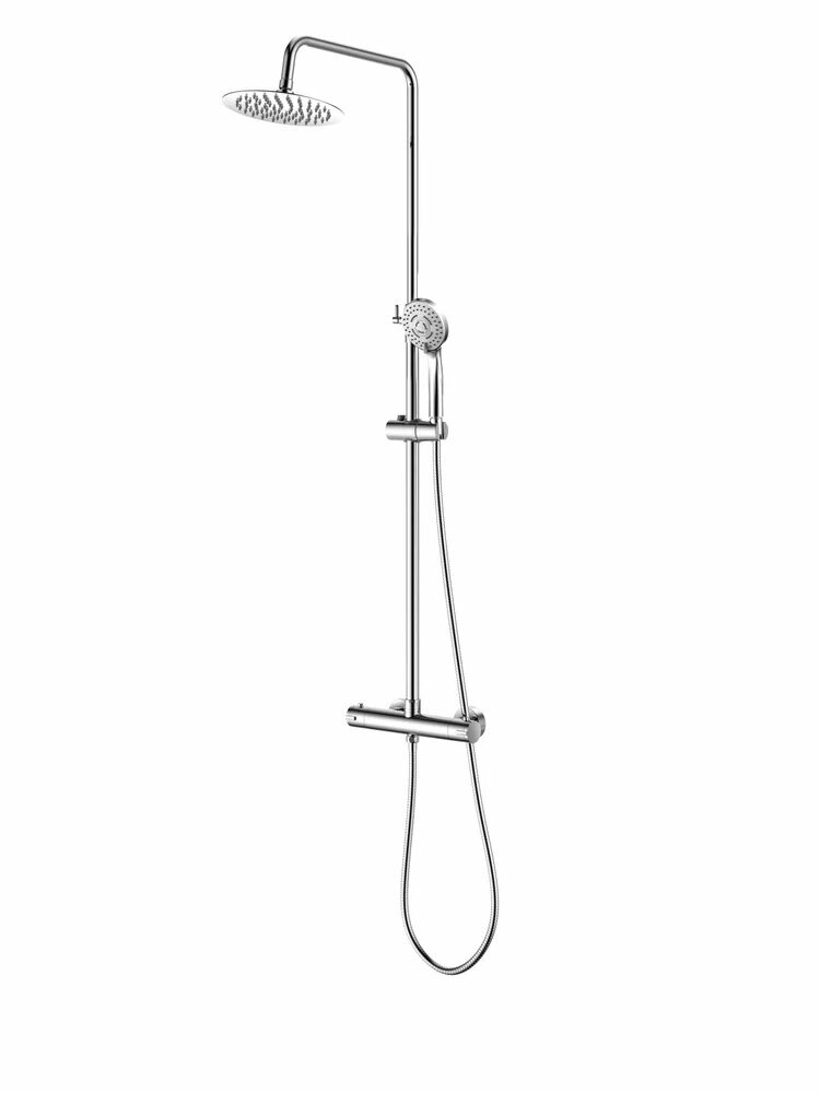 Душевая стойка SantiLine SL-9007 со смесителем, термостатическим, хром, глянцевая, душевая система с тропическим душем, с лейкой, нержавеющая сталь