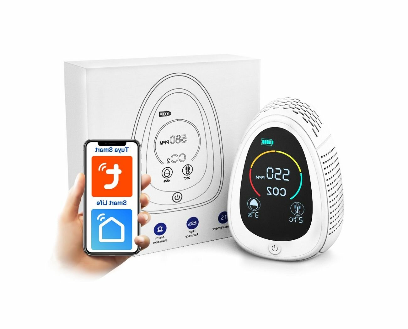 Датчик углекислого газа HT-01/41 WT, для умного дома, с Wi-Fi, белый