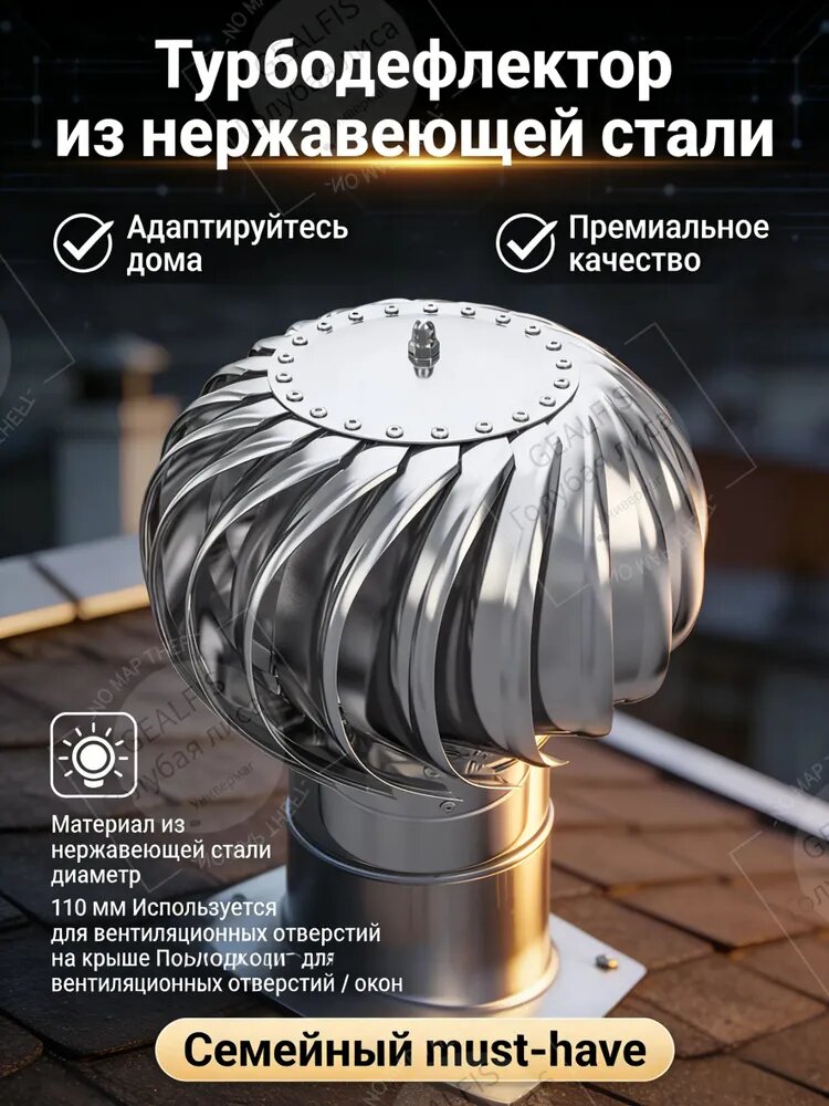 Круглогодичная вентиляция гаража турбодефлектор 110 мм без электричества из нержавейки
