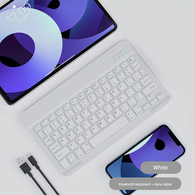 Беспроводная клавиатура Bluetooth для планшетов 10 дюймов, тонкая, перезаряжаемая, бесшумная, компактная с подсветкой,