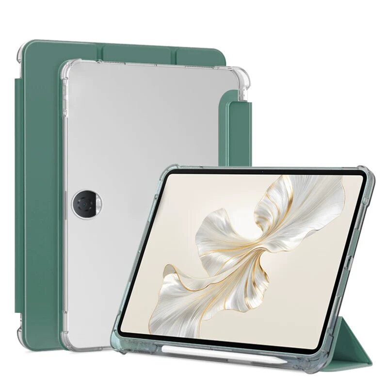 Чехол для планшета Honor Tablet 9 Standard 12.1 дюймов прозрачный силиконовый с отсеком для ручки и темно-зеленым цветом