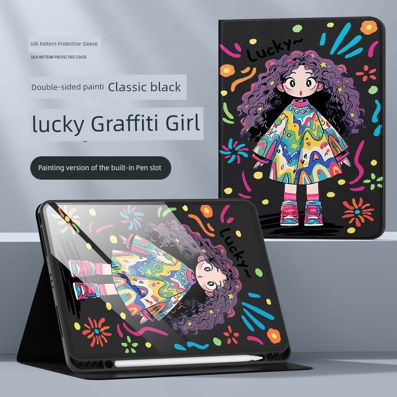Чехол Lucky Graffiti Girl для iPad12 11inch Air8/7, чехол для iPadPro Apple Mini6/5 с рисунком, с отделением для ручки,
