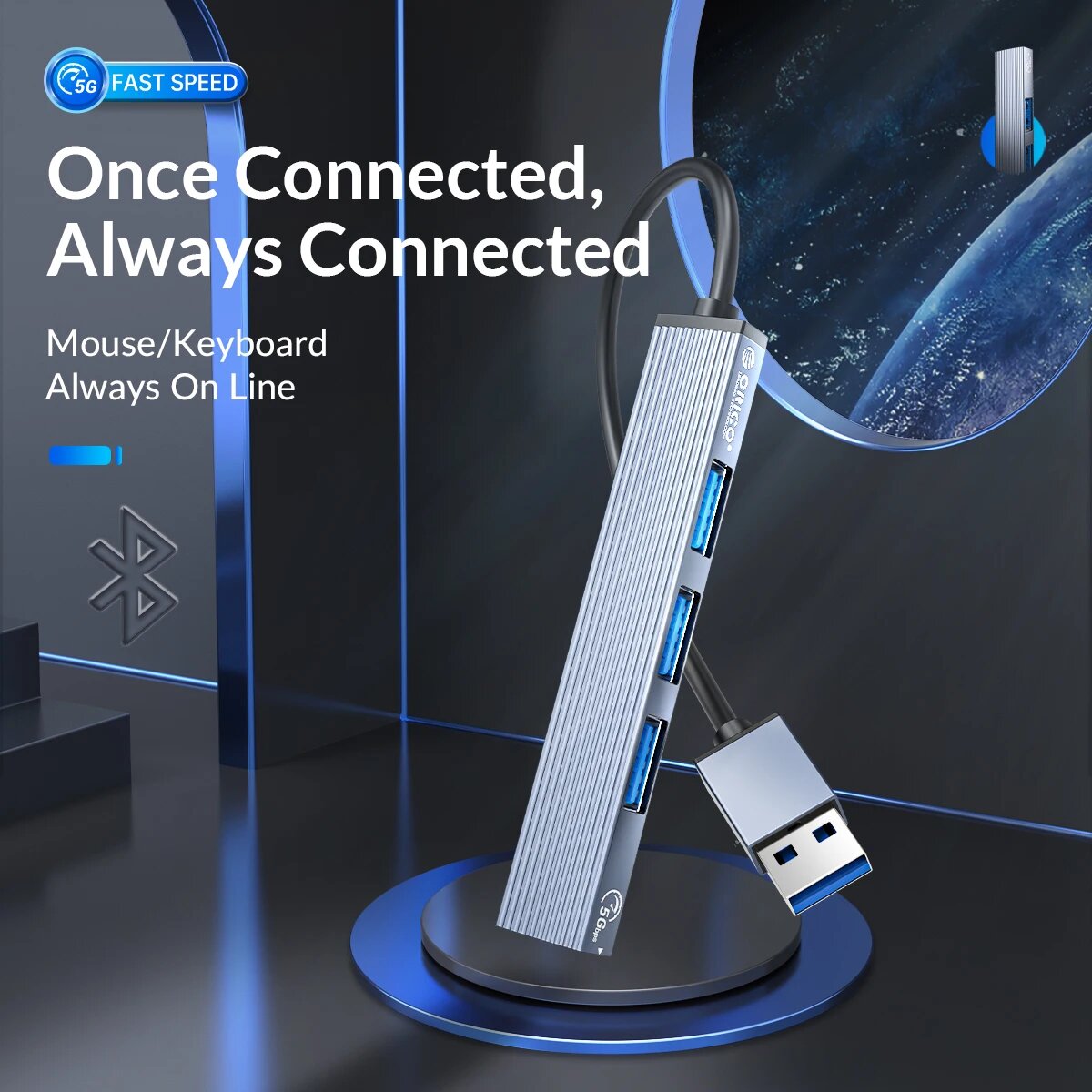 ORICO USB C хаб, серый, 4 порта, USB 2.0 x2, USB 3.0, TF