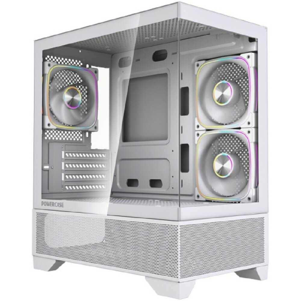 Powercase Корпус Корпус Vision Micro M4W, Tempered Glass, Type-C, 3x 120mm ARGB PWM Fan, белый, mATX CVMM4W-A3