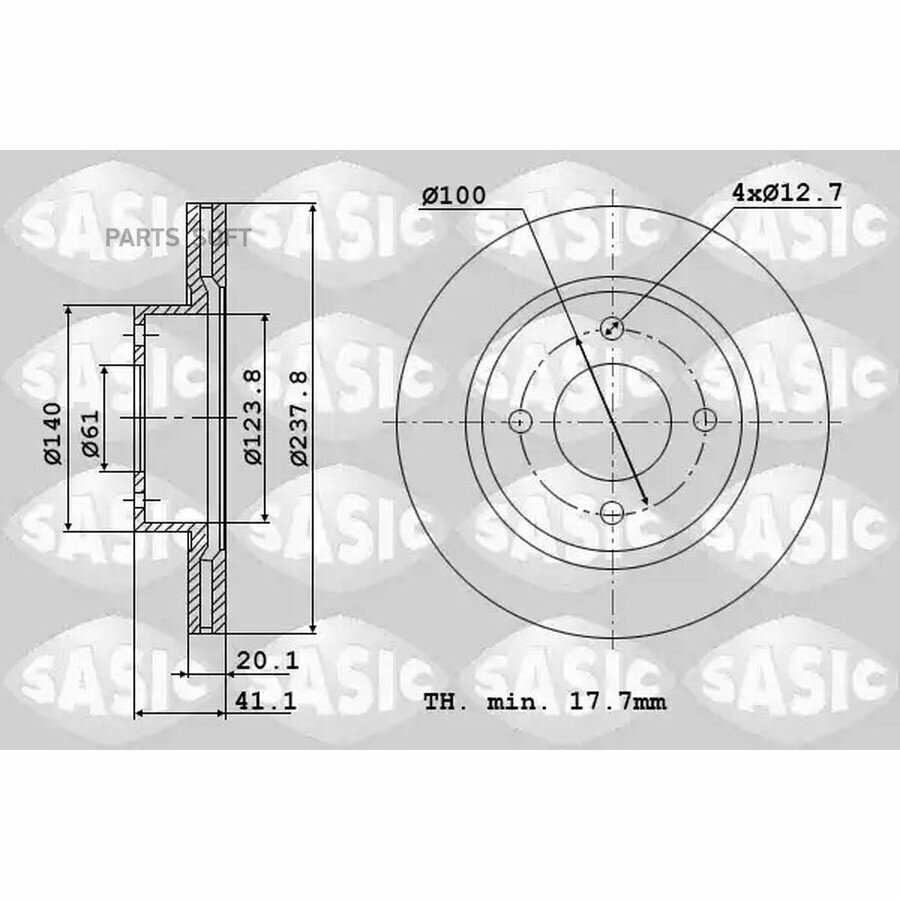 Диск тормозной NISSAN KUBISTAR/RENAULT CLIO 91-/KANGOO 97-/MEGANE 96-99 передний SASIC 4004255J
