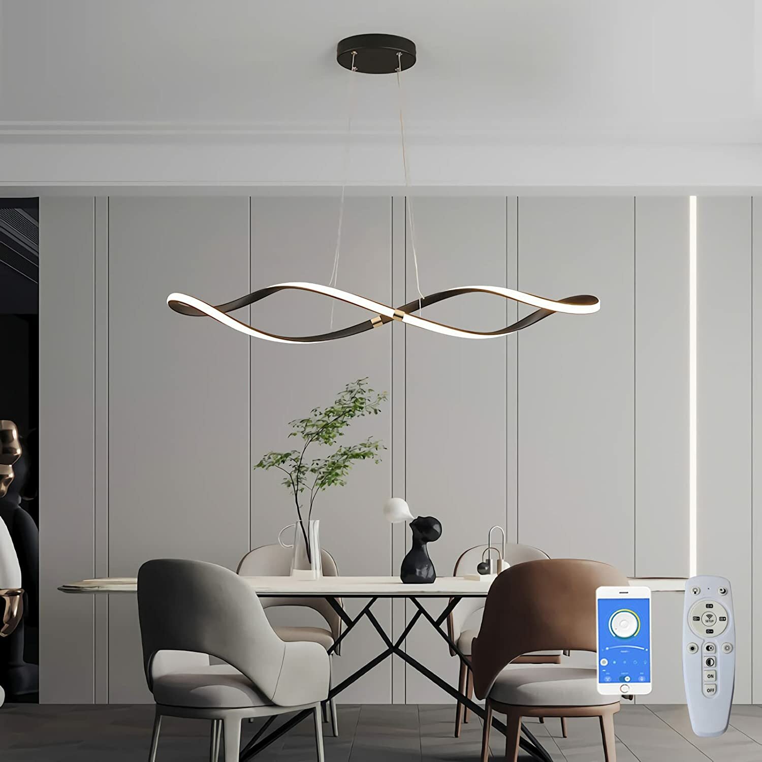 LED Подвесной светильник Диммируемая с Дистанционное управление Лампа для Столовая Кухня Столом, IWANTDO, BDD15, Черный