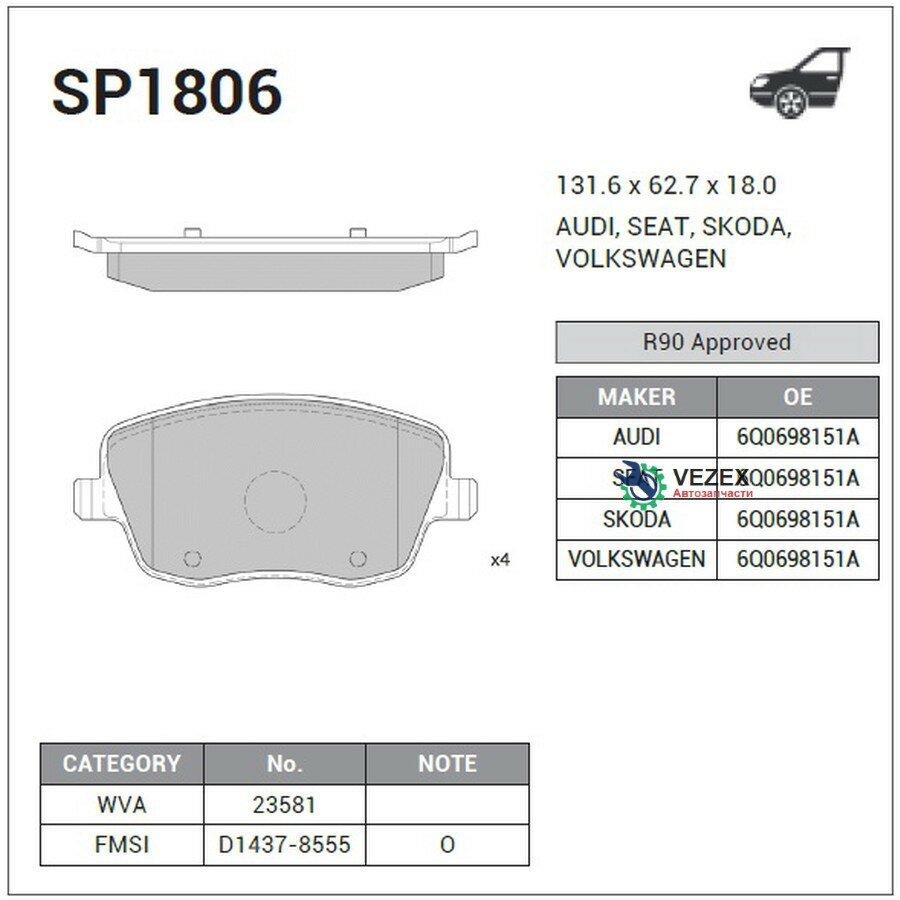 SANGSIN BRAKE SP1806 SP1806 колодки дисковые передние! с датчиком\ Skoda Fabia 2.0i 16V 01>