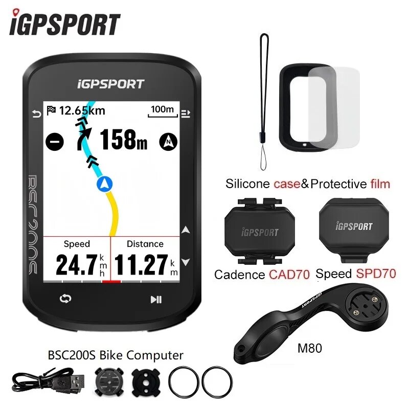 IGPSPORT BSC200S велокомпьютер с CAD70 и SPD70