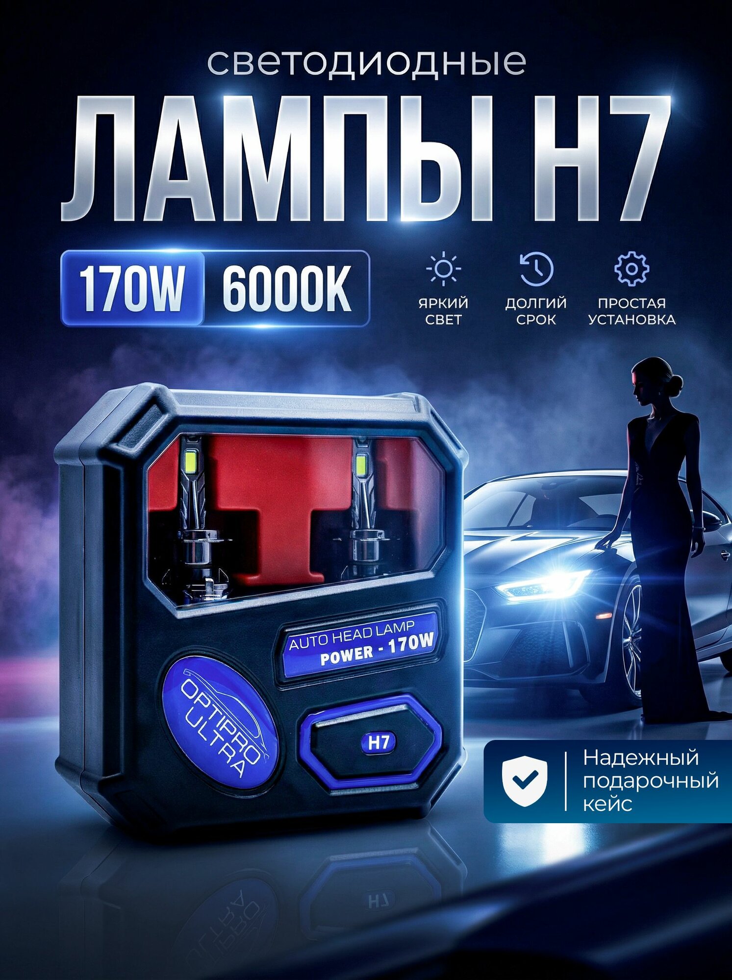 Светодиодные LED лампы H7 170w в фары Hyundai Elantra 2000-2016 / Лед лампы A10 ULTRA в ближний свет Хендай Элантра