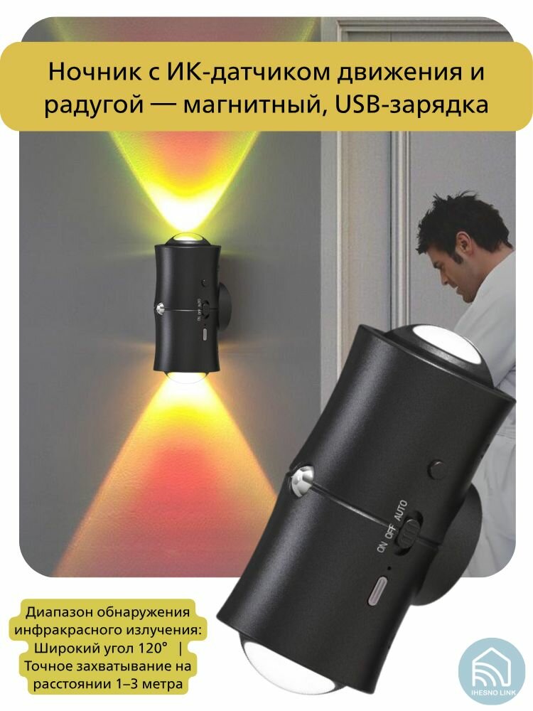Умный ночник с ИК-датчиком движения, семицветной подсветкой и USB-зарядкой магнитный настенный светильник для дома