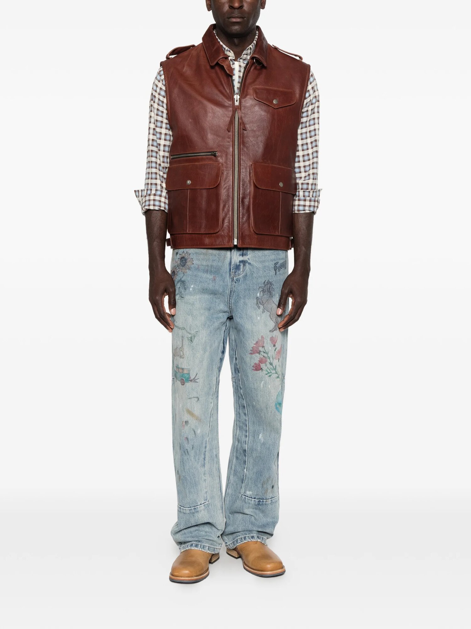 Куртка FOUND Pocket leather jacket, размер 48, brown — фото 1