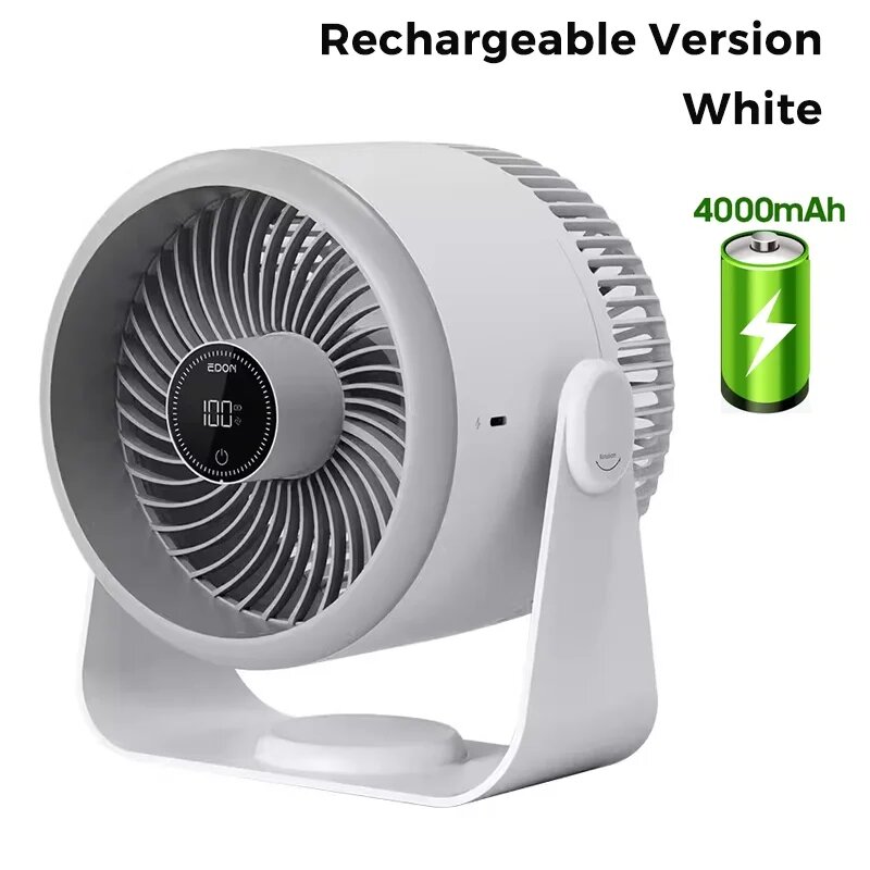 Портативный вентилятор циркуляции воздуха EDON E801 USB с цифровым дисплеем, электрический настольный/потолочный вентилятор-охладитель воздуха для дома и кухни, белый, с зарядкой