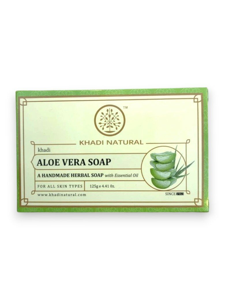 ALOEVERA Handmade Herbal Soap, Khadi Natural (алоэ (алое) вера Мыло ручной работы с эфирными маслами, Кхади), в коробочке 125 г.