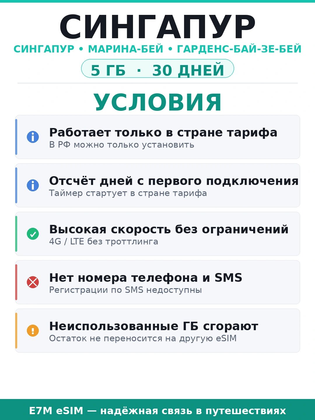 ESIM Сингапур — мобильный интернет 5 ГБ на 30 дней | виртуальная SIM-карта для путешествий — фото 1