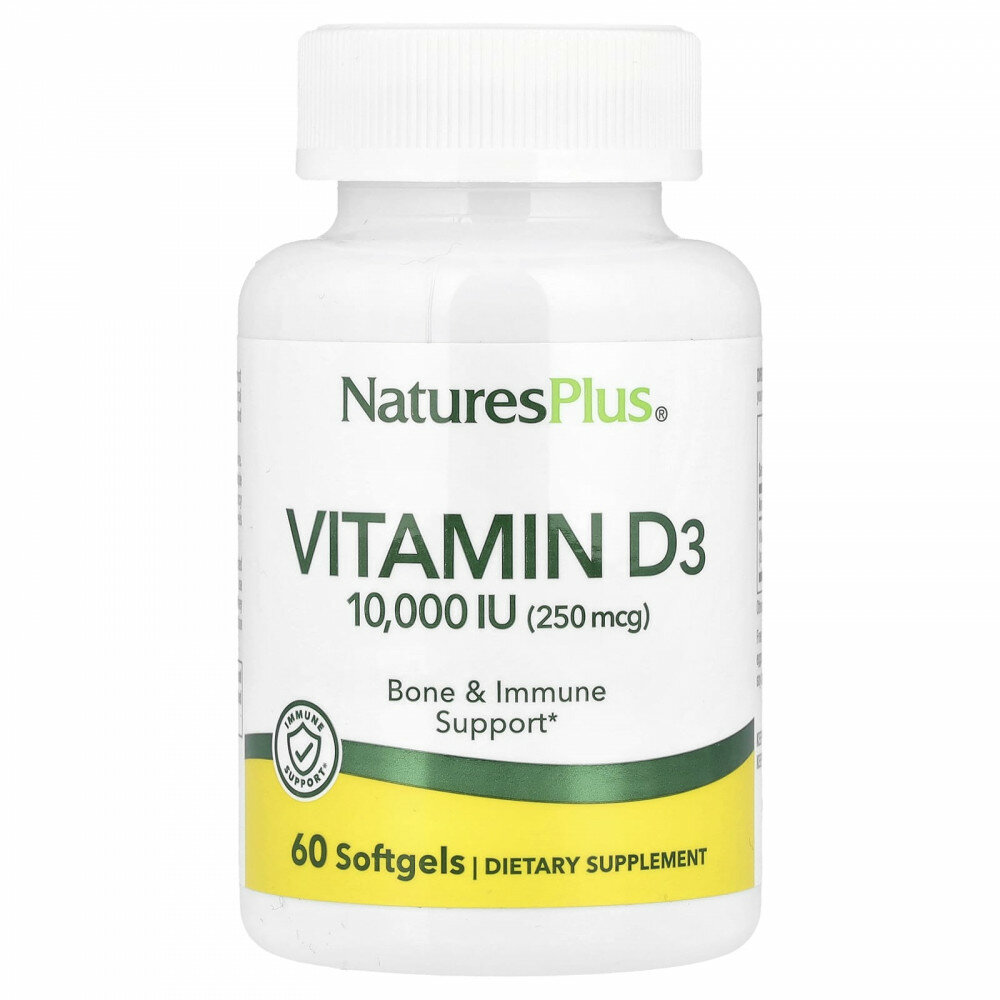 Витамин D3 Natures Plus Vitamin D3 10000 (60 капс) способствует укреплению костей