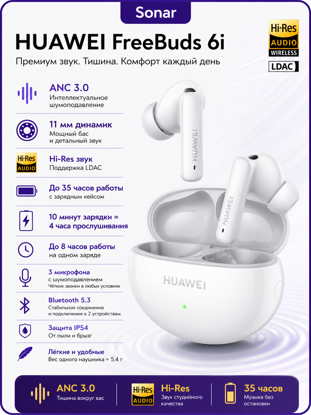 HUAWEI FreeBuds 6i TWS беспроводные наушники