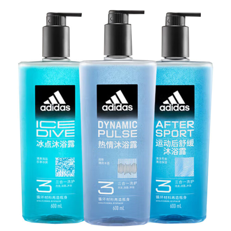 Гель для душа мужской Adidas DYNAMIC PULSE / AFTER SPORT 3-in-1, 600 мл*3