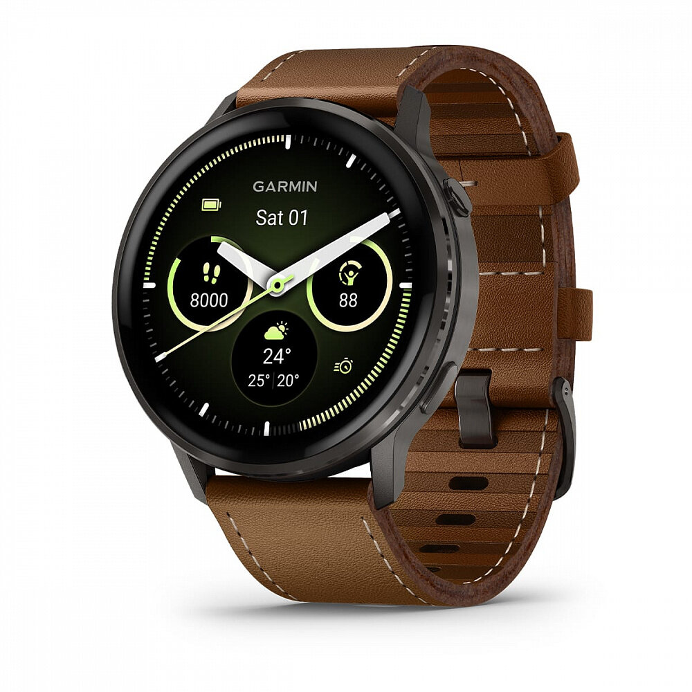 Умные часы Watch Garmin Venu 4 45 mm Slate Black Leather Brown 010-03014-03